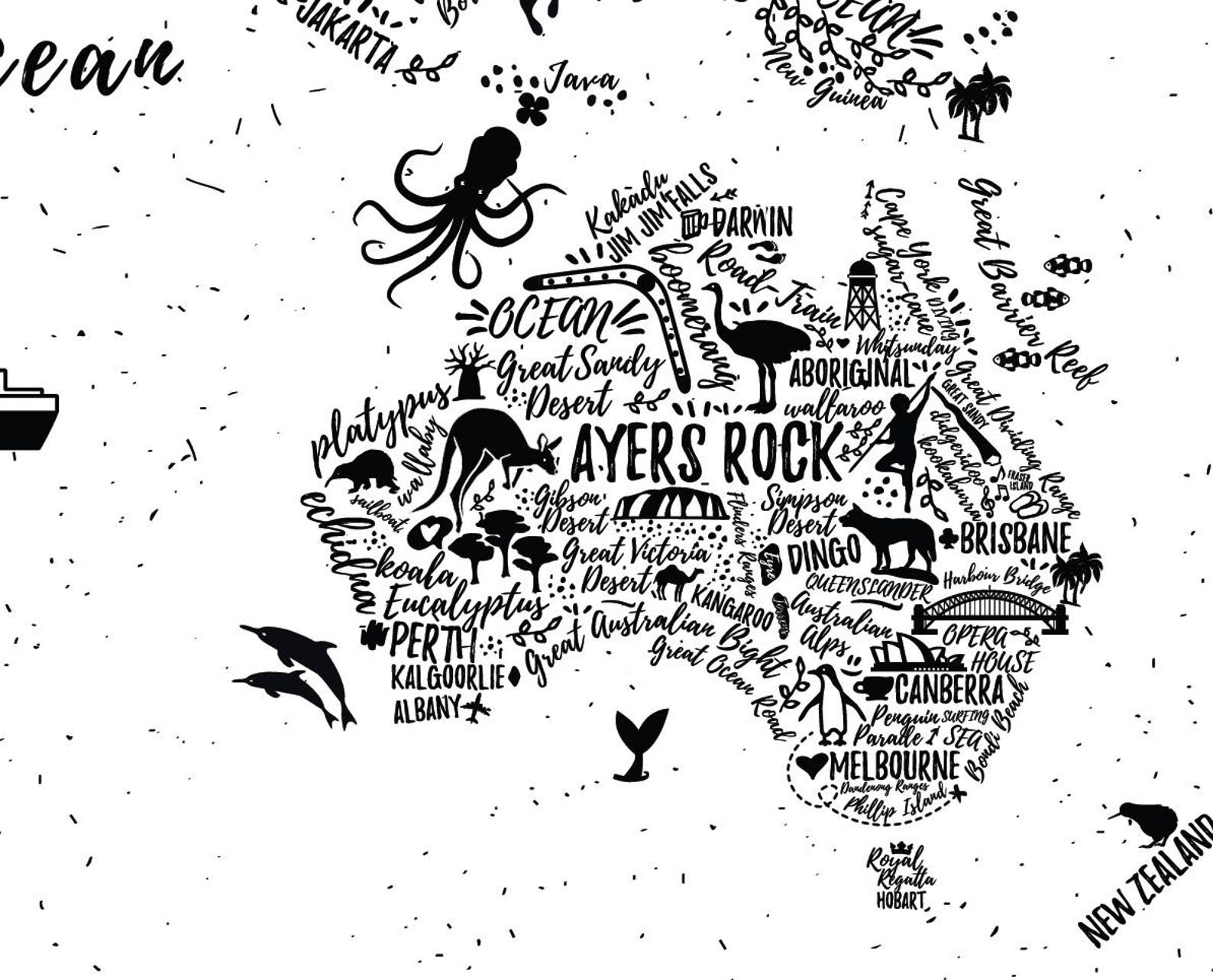 World Map Typography Wallpaper Mural - Etsy