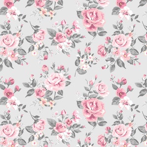 Vintage Grey and Pink Rose Floral Wallpaper - Etsy