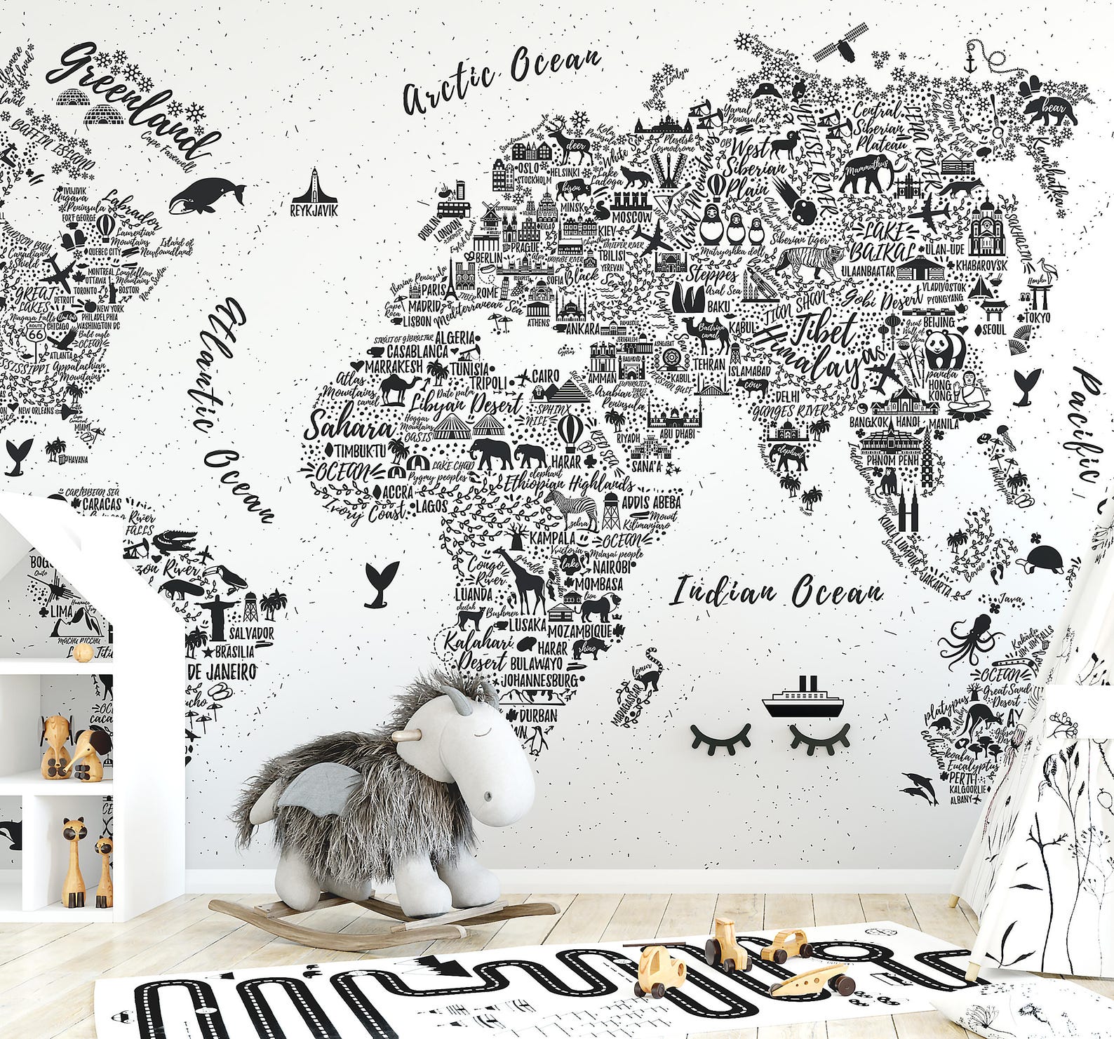 World Map Typography Wallpaper Mural - Etsy
