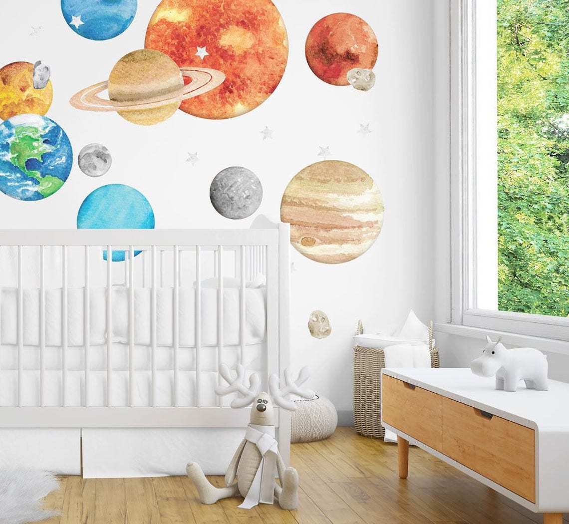 Watercolour Planets Individual Wall Decals - Etsy