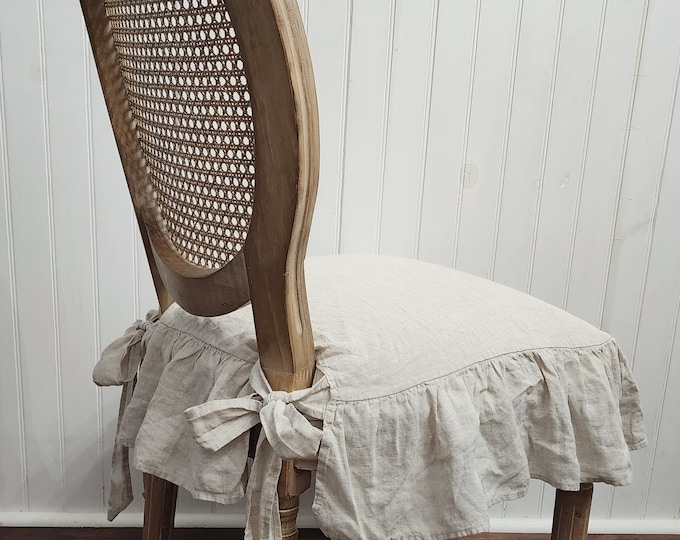 Set of 4 French Linen Chair Seat Slipcover With 4 Sided Ruffle in ...
