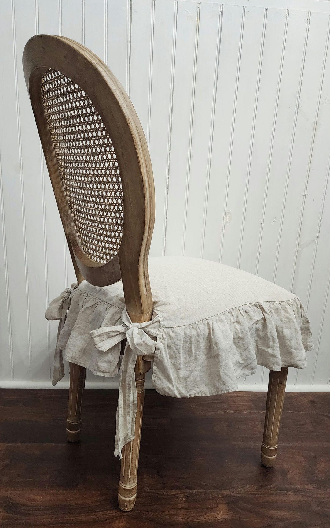 Set of 6 French Linen Chair Seat Cover With 4 Sided Ruffle in Natural ...