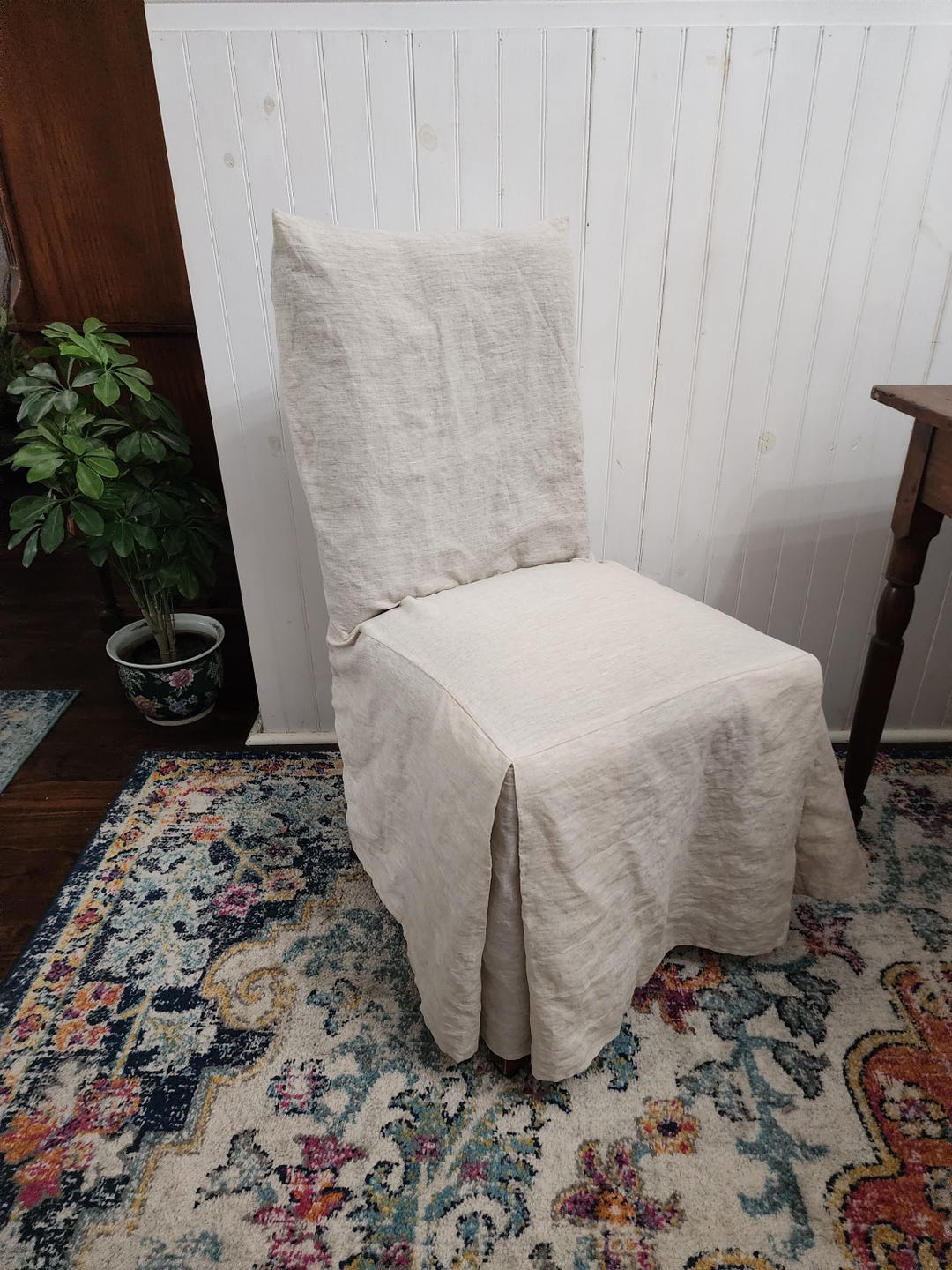 Floor Length Parson Chair Cover Slipcover Natural Beige 100% Linen - Etsy
