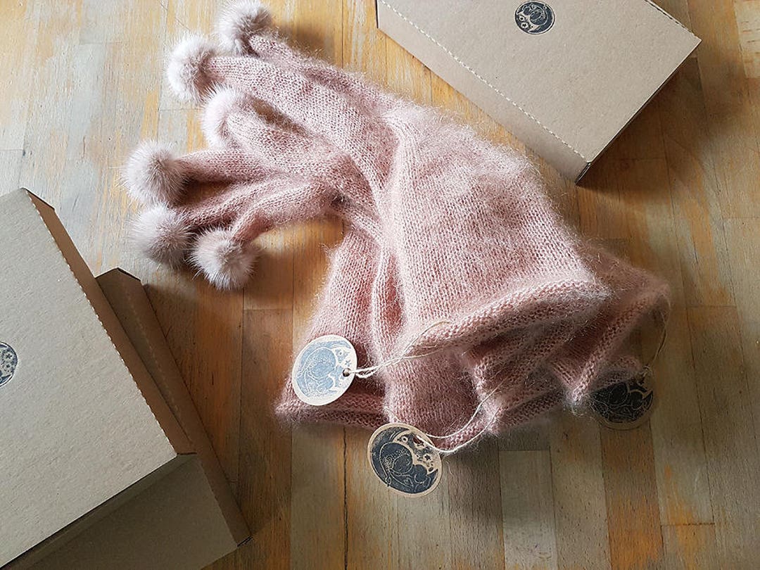 LUXE Fuzzy Sleepy Cap With Pom Pom,, Dusty Pink Hat, White, Brown and ...