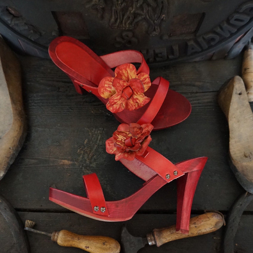 Handmade Wooden Clog in Vegetable Tanned Leather Made in | Etsy