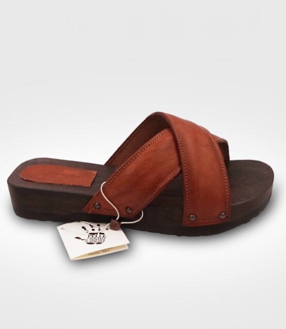 Mario Doni Men's Wooden and Genuine Leather Clogs, Summer Leather Clogs ...