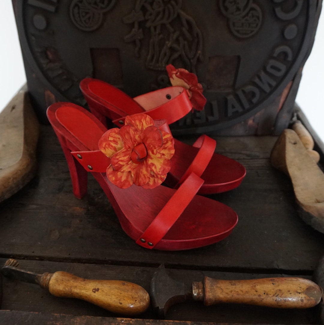 Handmade Wooden Clog in Vegetable Tanned Leather, Made in Italy, Clog ...