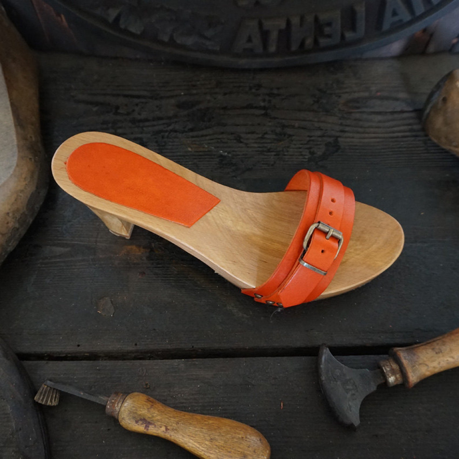 Handmade Wooden Clog in Vegetable Tanned Leather Made in | Etsy