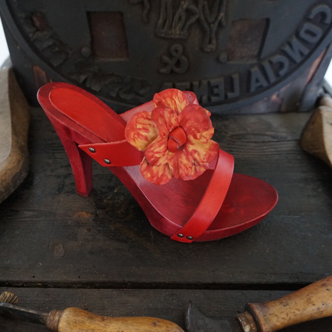 Handmade Wooden Clog in Vegetable Tanned Leather Made in | Etsy