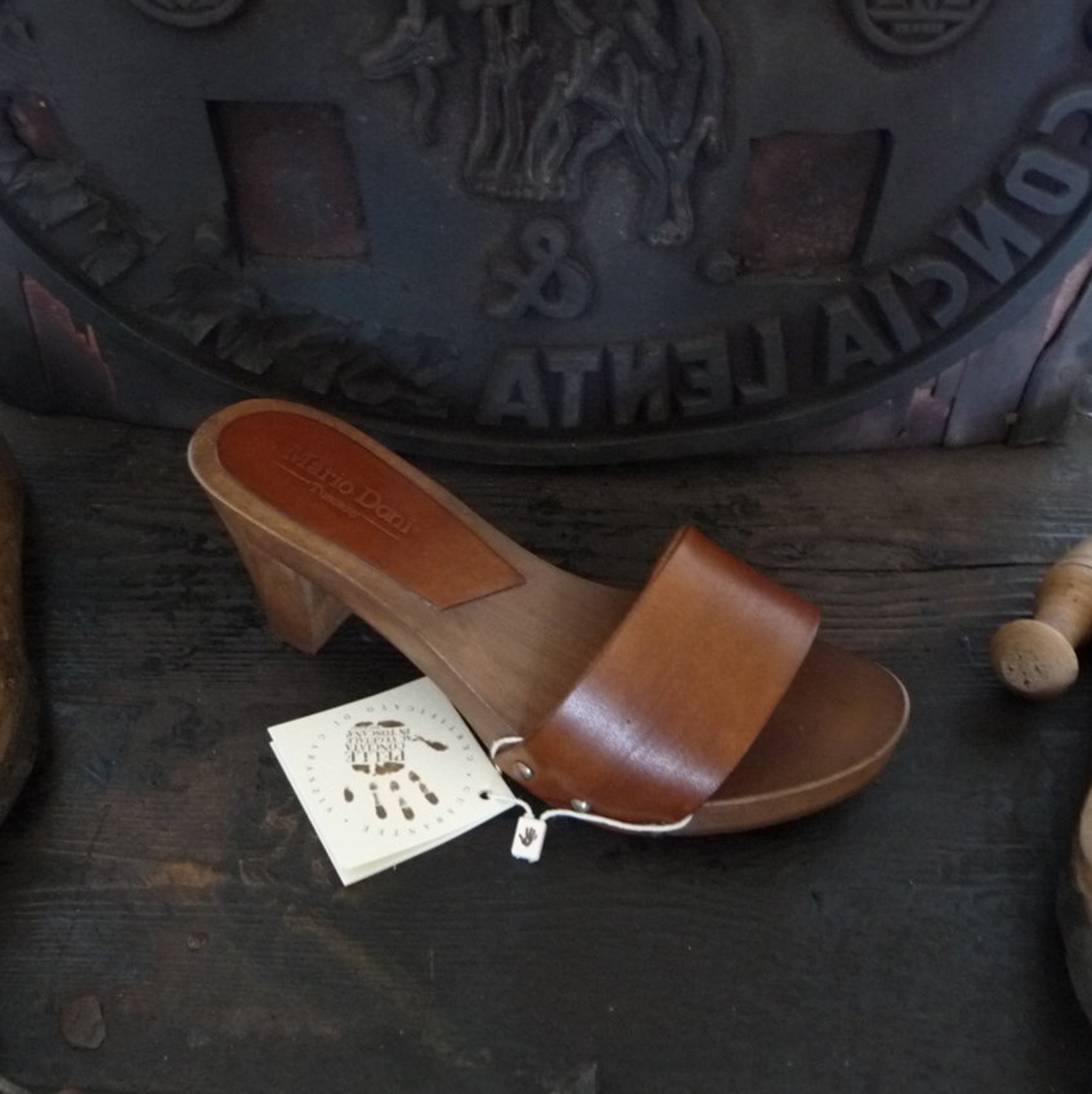 Women's Clogs With a Heel in Vegetable-tanned Leather, Made in Italy ...