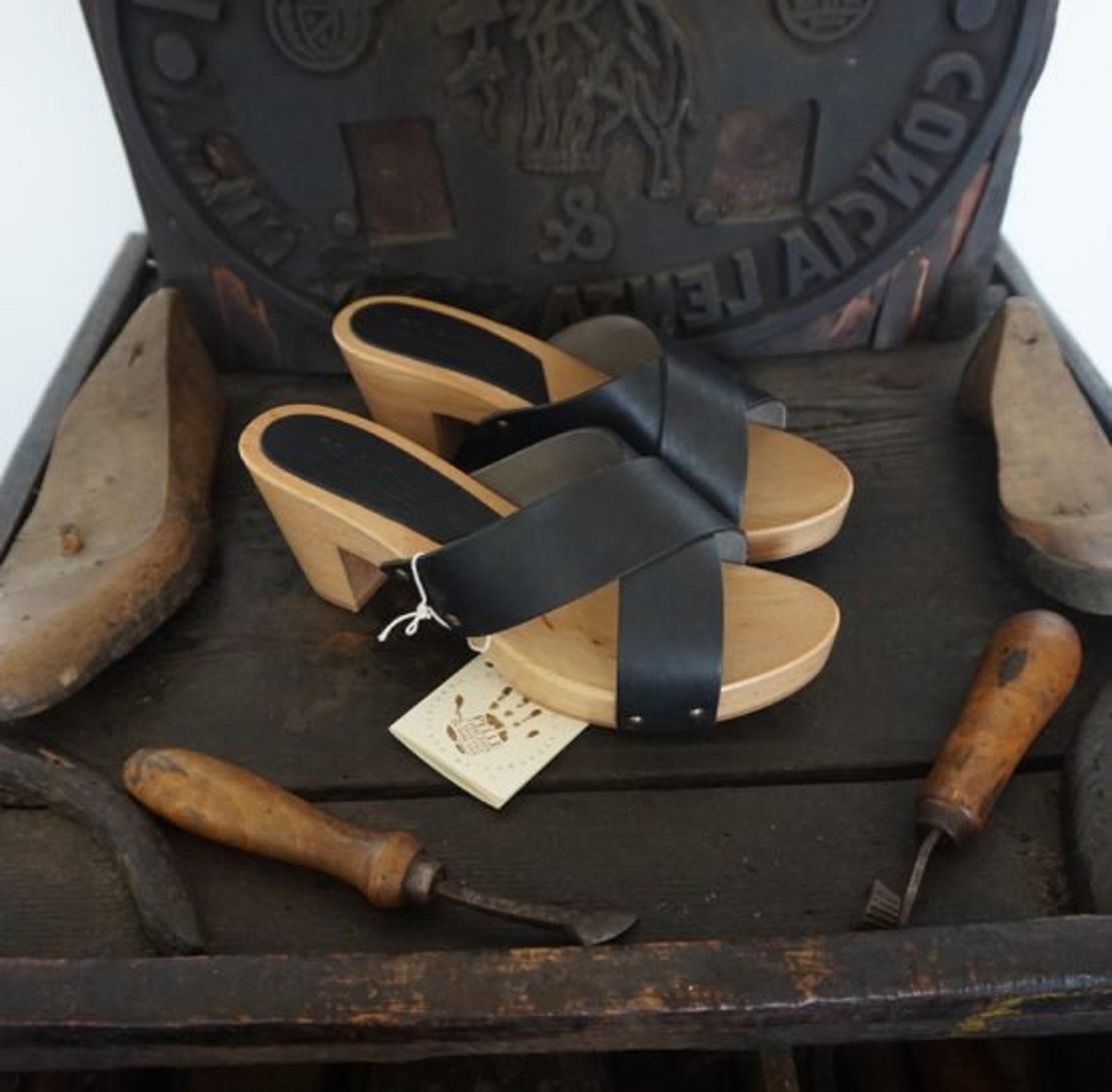 Handmade Wooden Clog in Vegetable Tanned Leather Made in - Etsy