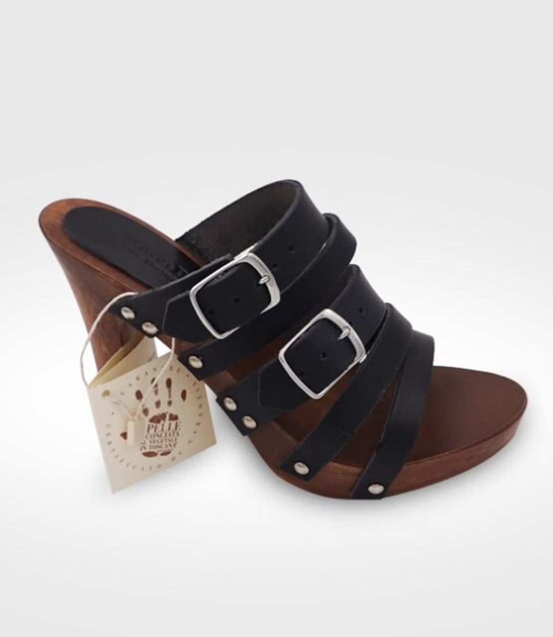 Handmade Wooden Clog in Vegetable Tanned Leather, Made in Italy, Clog ...