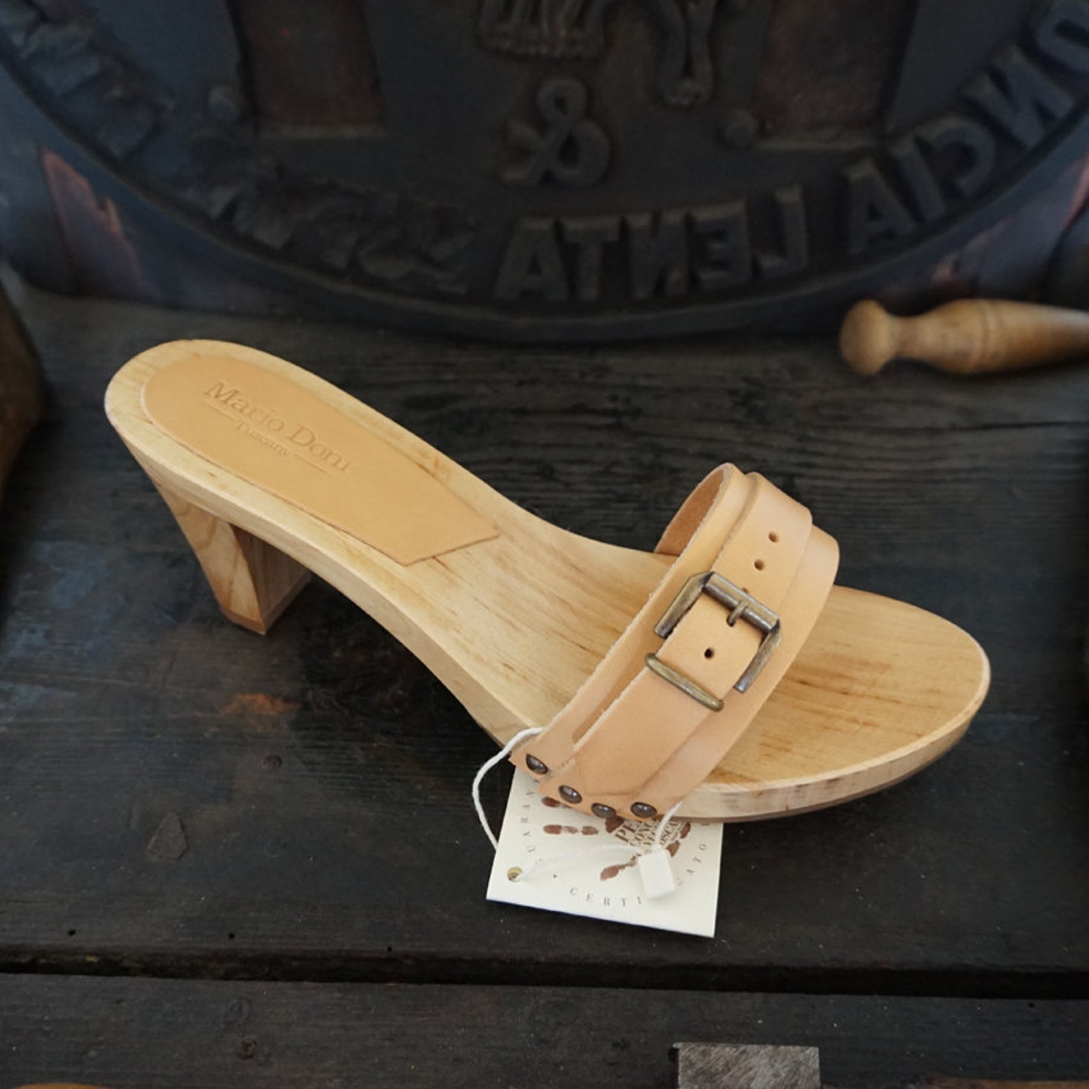 Handmade Wooden Clog in Vegetable Tanned Leather Made in | Etsy