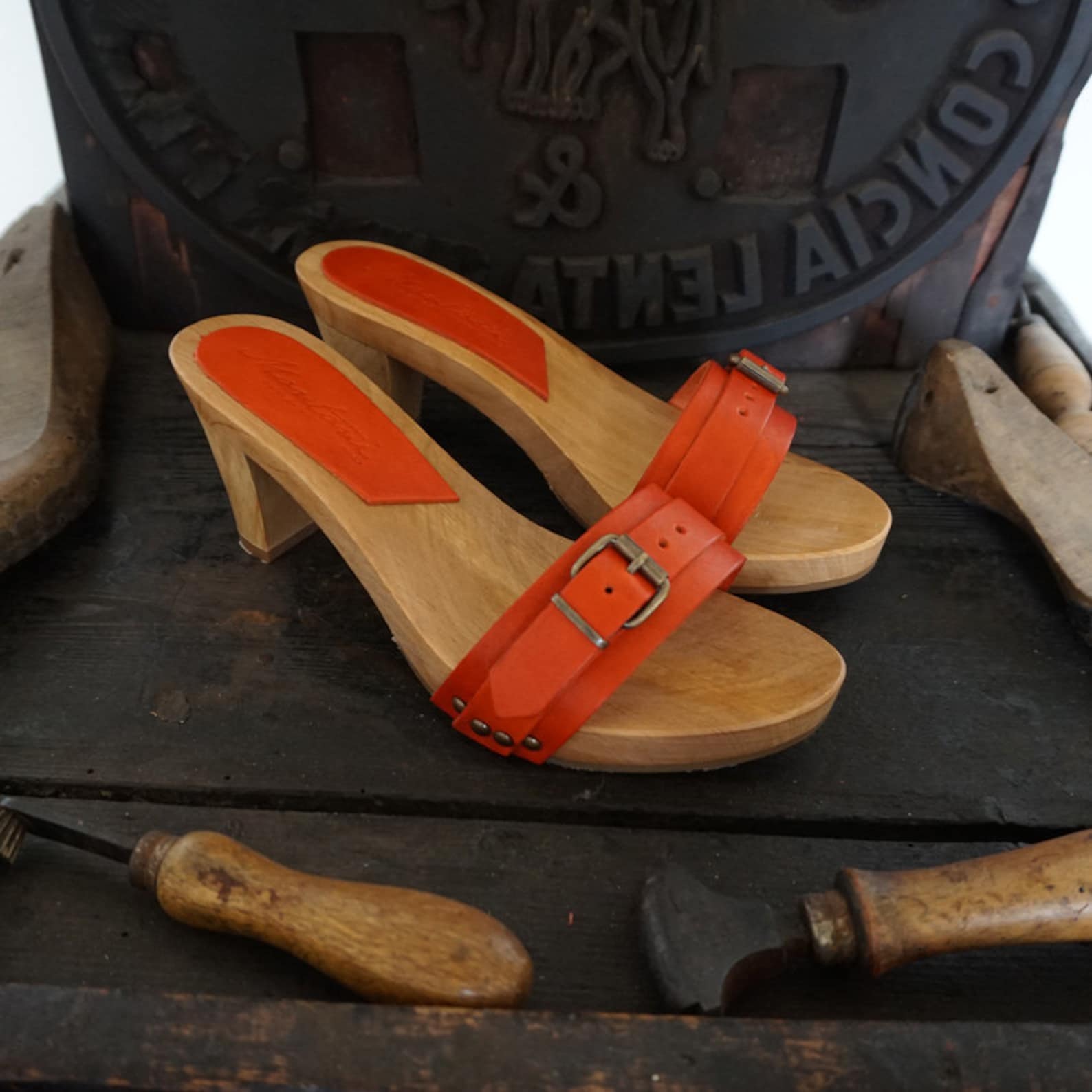 Handmade Wooden Clog in Vegetable Tanned Leather Made in | Etsy
