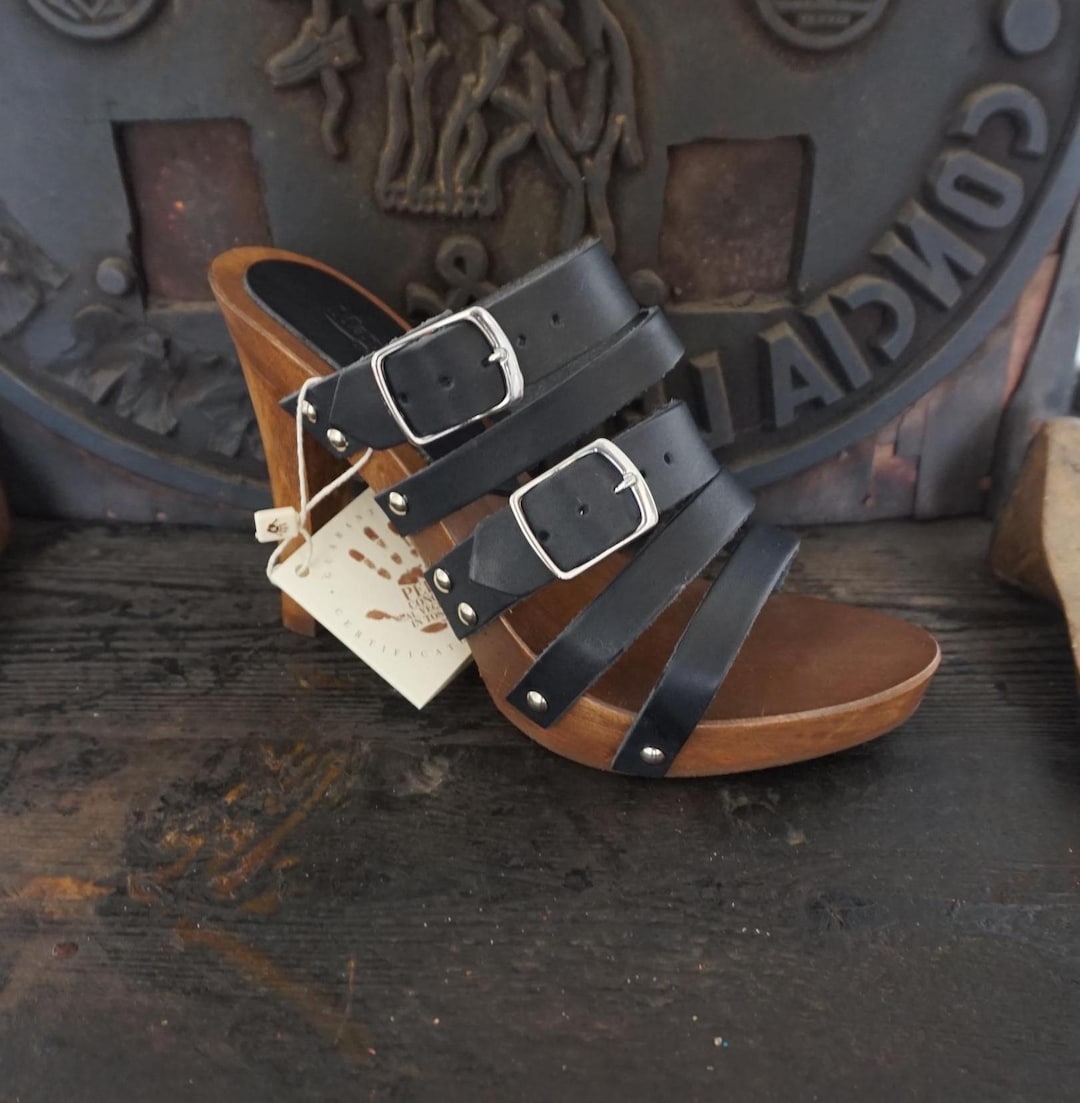 Handmade Wooden Clog in Vegetable Tanned Leather, Made in Italy, Clog ...