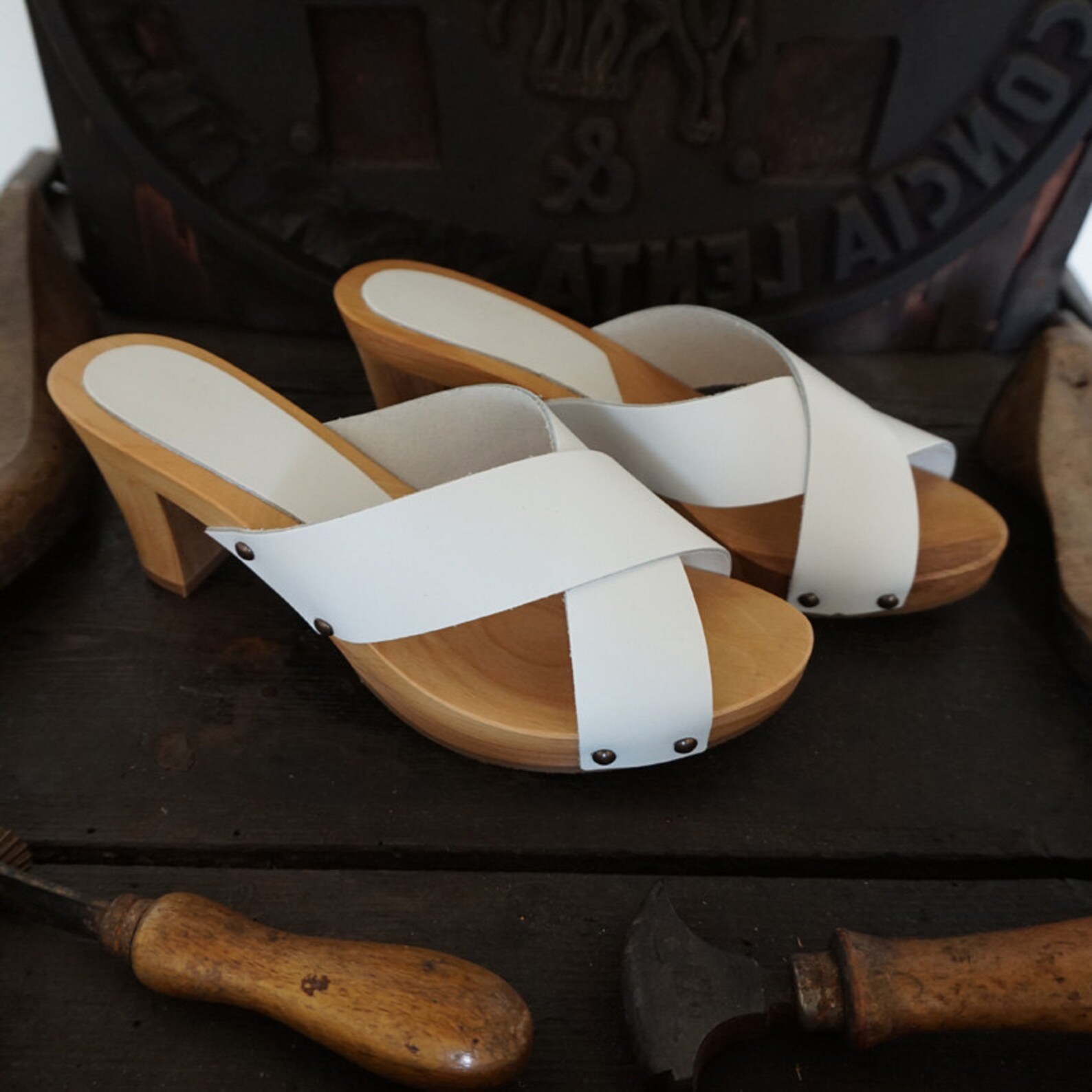 Handmade Wooden Clog in Vegetable Tanned Leather Made in - Etsy