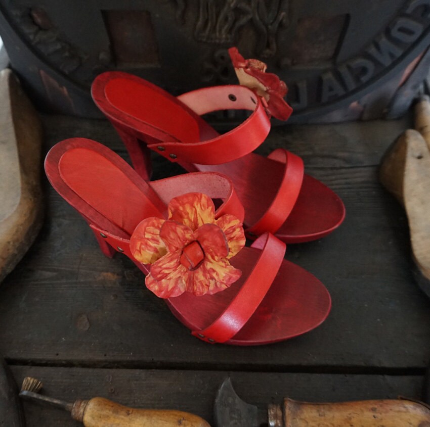 Handmade Wooden Clog in Vegetable Tanned Leather Made in | Etsy