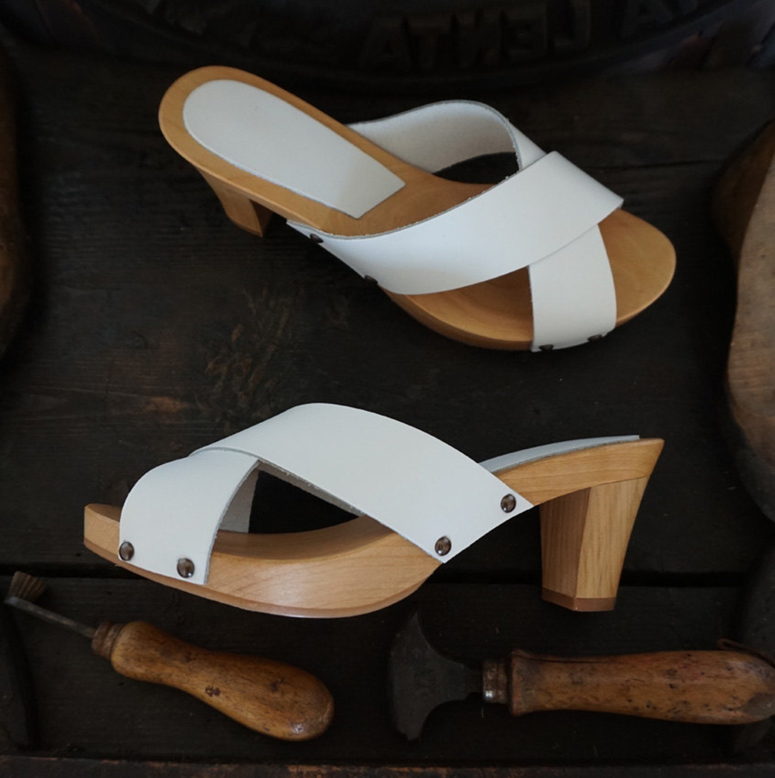 Handmade Wooden Clog in Vegetable Tanned Leather Made in - Etsy