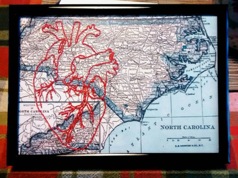 Anatomical Heart Embroidery - Handmade and Personalised World Wide Map ...