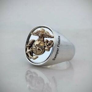 USMC Ring Marine Bespoke Silver Ring With 9 Carat Gold Emblem - Etsy