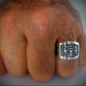 Masonic Ring for Men Skull Design Sterling Silver Cigar Band Style - Etsy