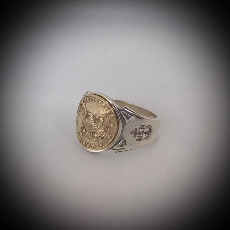 United States Navy Ring: 9 Carat Gold Emblem, Sterling Silver Band - Etsy