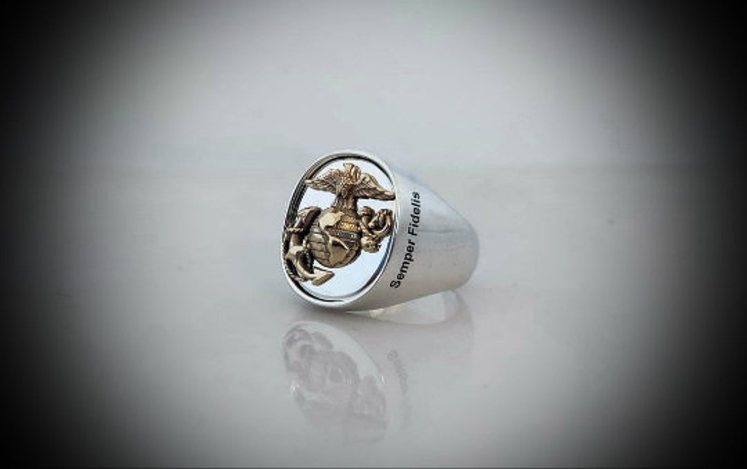 USMC Ring Marine Bespoke Silver Ring With 9 Carat Gold Emblem - Etsy