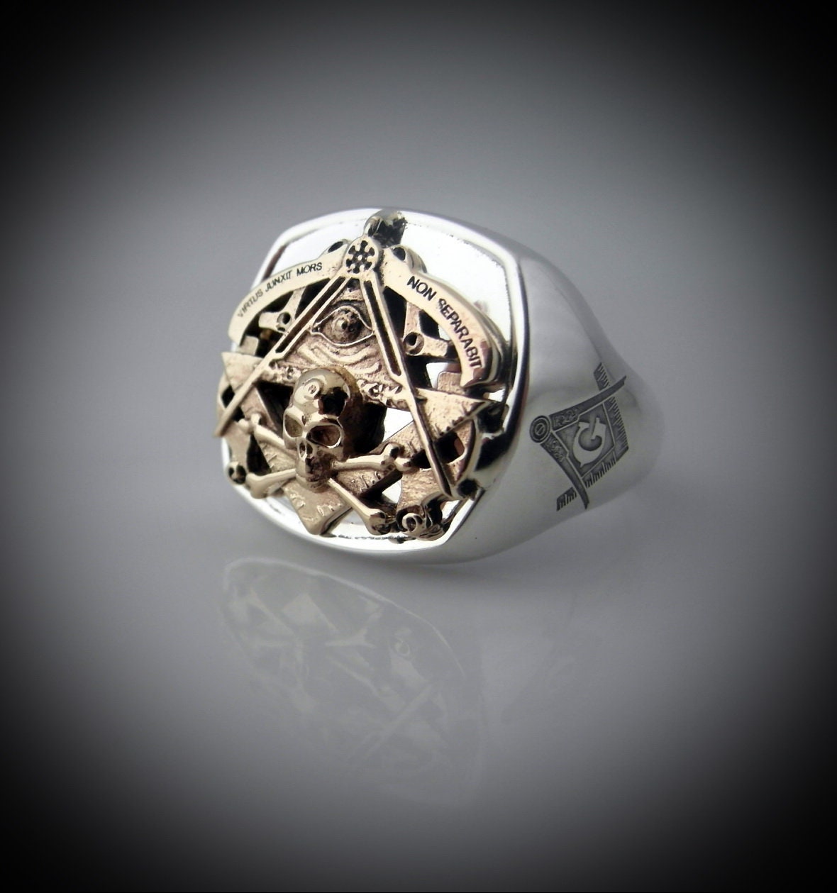 Masonic Ring 9 Carat Gold Emblem Virtus-junxit-mors-non-separabit - Etsy