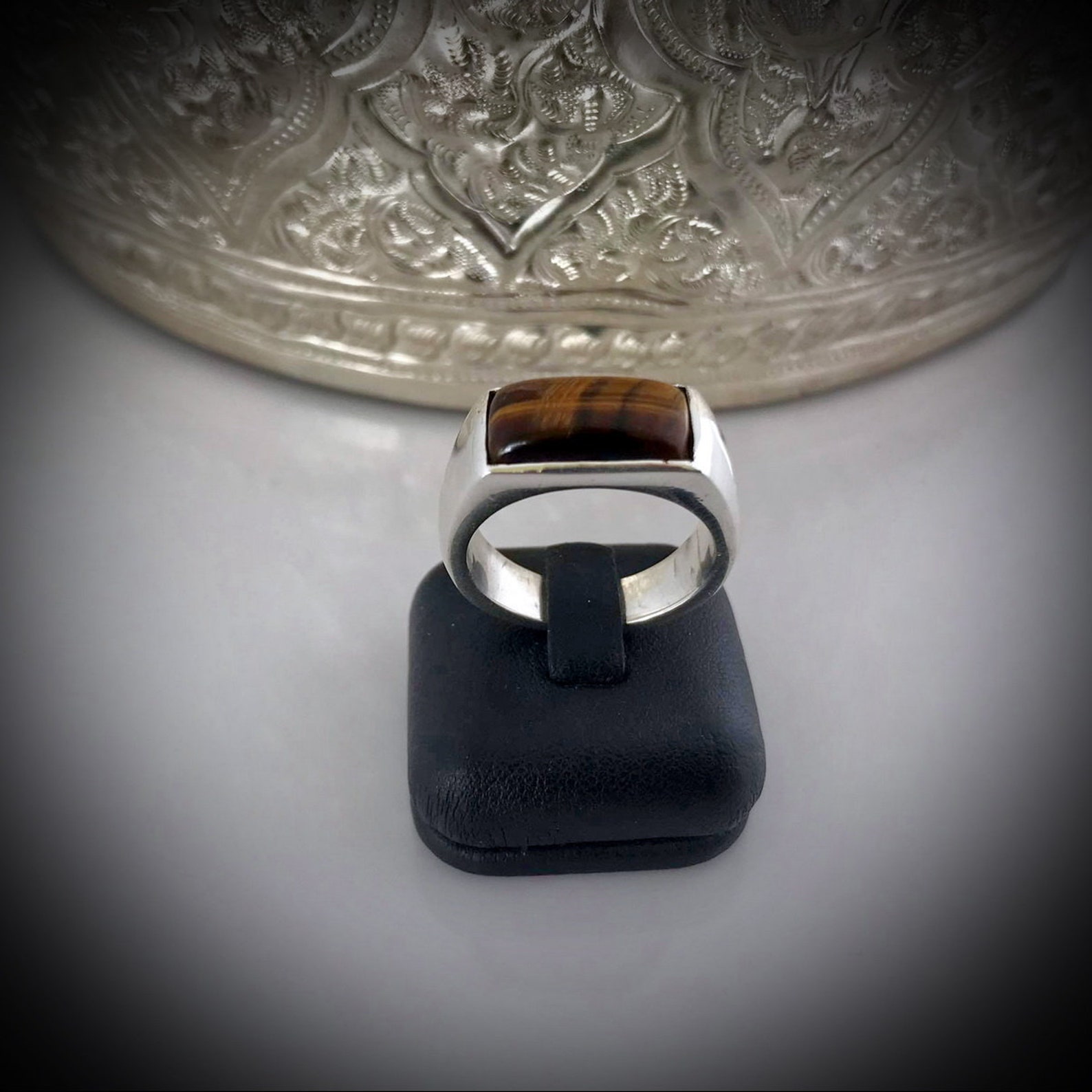 Oxford Signet Ring Sterling Silver & Hand Cut Gemstone - Etsy