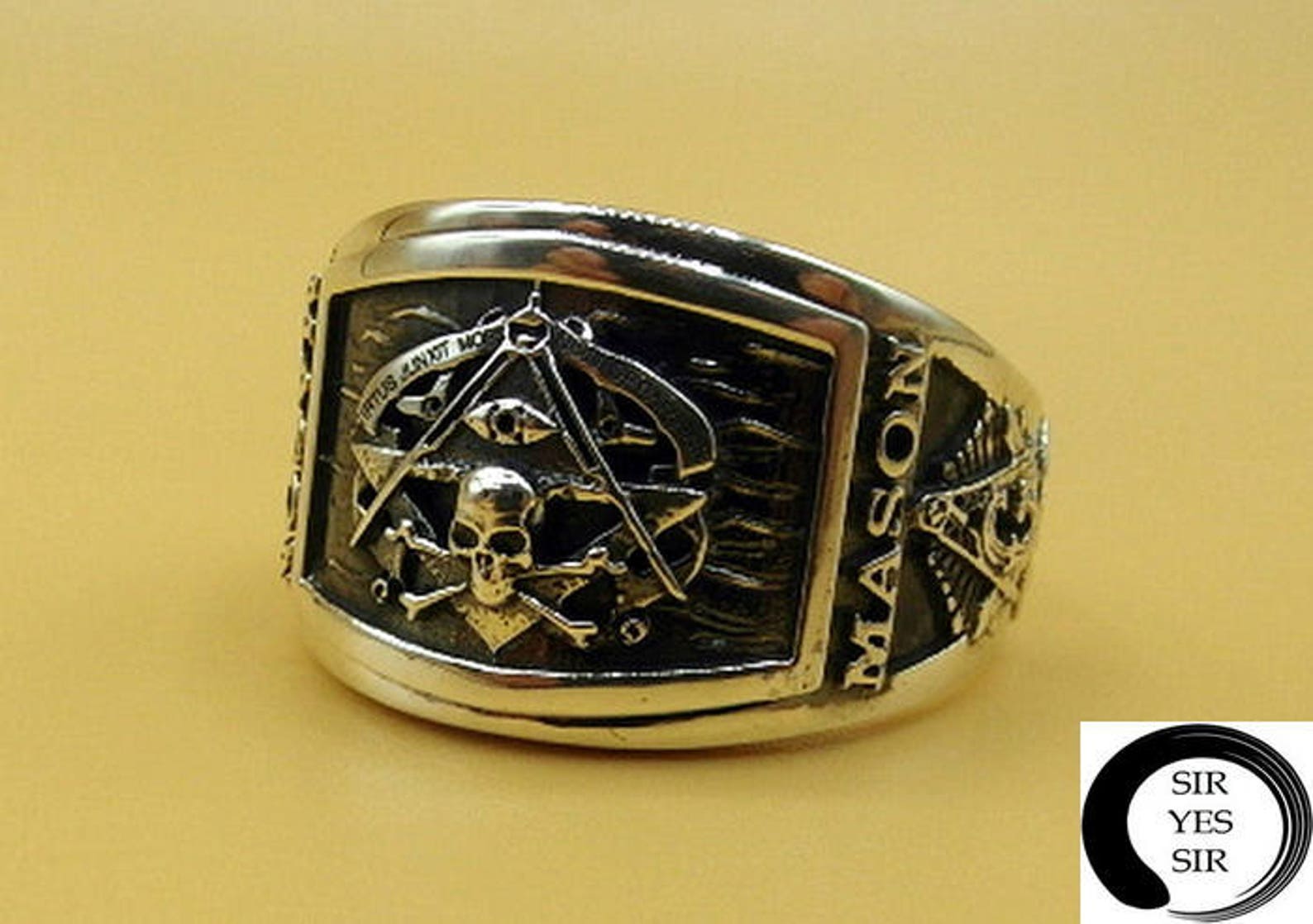 Masonic Ring for Men Skull Design Sterling Silver Cigar Band Style - Etsy