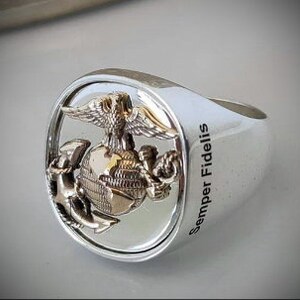 USMC Ring Marine Bespoke Silver Ring With 9 Carat Gold Emblem - Etsy