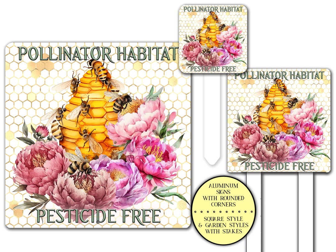 Beehive Floral Garden Sign, Pollinator Habitat Bee Gift, Pesticide Free ...