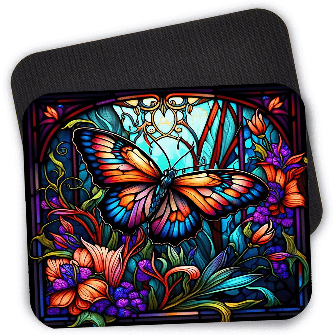 Stained Glass Blue Monarch Butterfly Mouse Pad, Boho Mouse Pad, 9.4" X ...