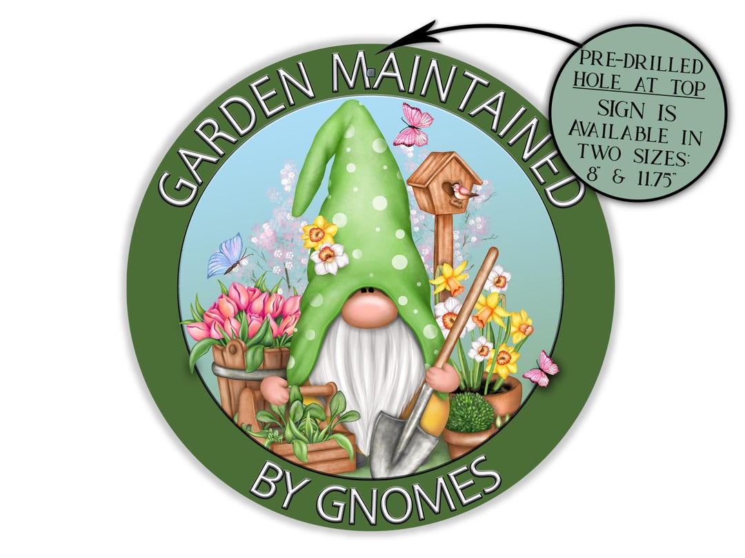 Garden Maintained by Gnomes Sign, Garden Gnome Outdoor Porch Sign ...