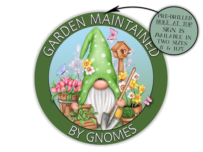 Garden Maintained by Gnomes Sign, Garden Gnome Outdoor Porch Sign ...