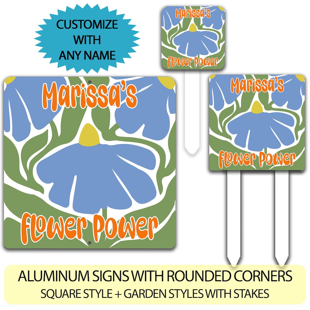 Personalized Flower Power Garden Sign, Kids Metal Garden Sign, Boho ...