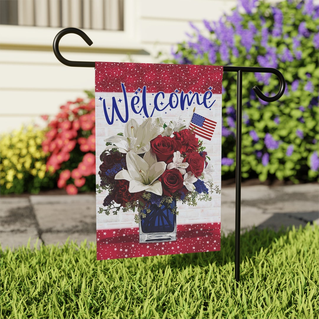 Welcome Garden Flag, USA Flag, Outdoor Welcome Sign, American Flag ...