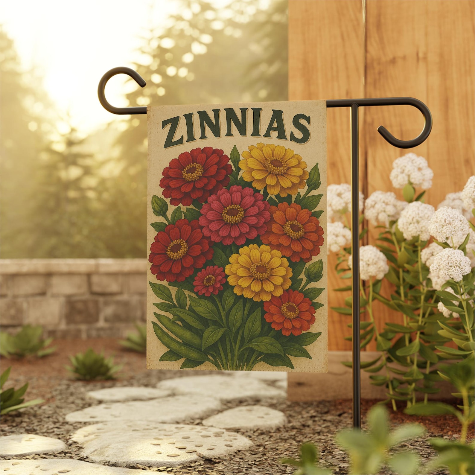 Vintage Zinnias Garden Sign, Rustic Zinnia Flower Wall Art, Botanical ...