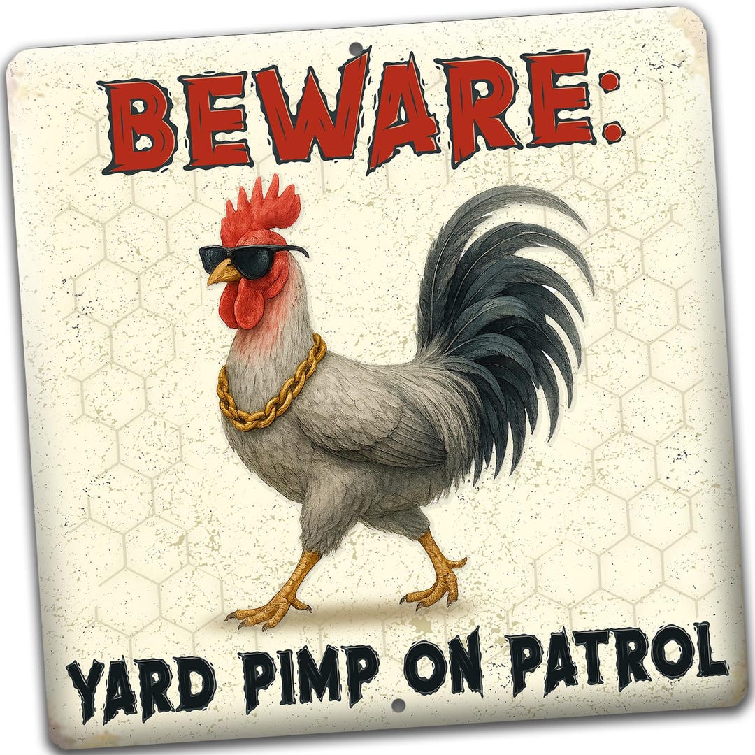 Funny Rooster Yard Sign, Beware Yard Pimp on Patrol Chicken Coop Decor ...