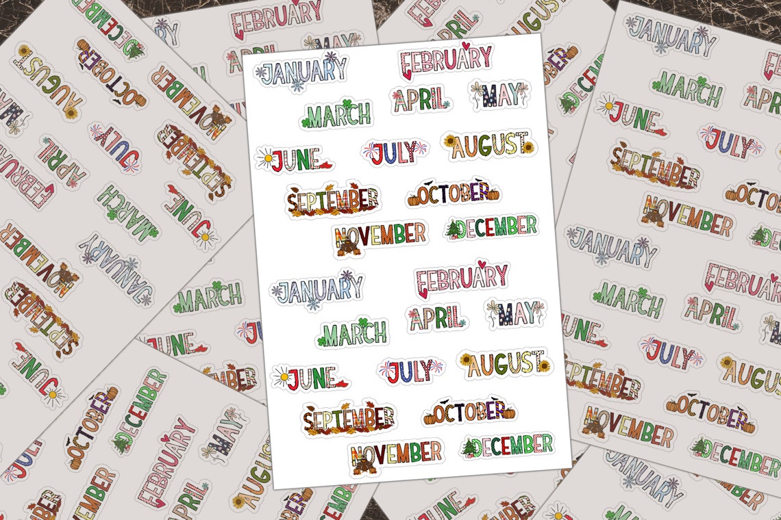 Months of the Year Sticker Sheet Set Monthly Stickers for - Etsy