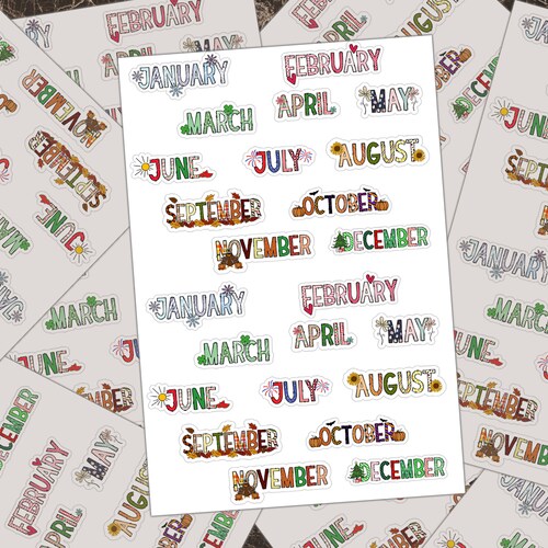 Months of the Year Sticker Sheet Set Monthly Stickers for - Etsy
