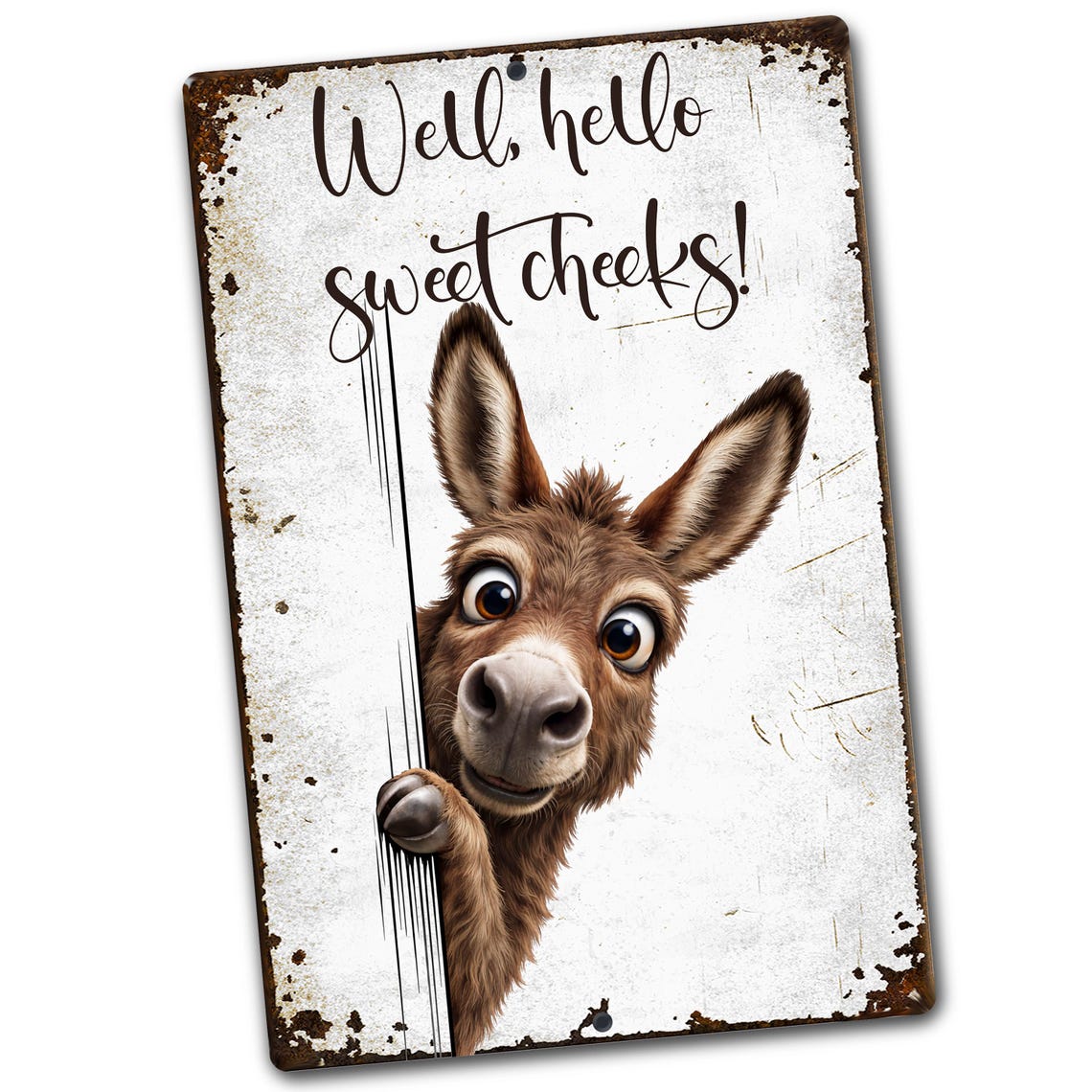 Well Hello Sweet Cheeks Donkey Sign, Funny Farm Animal Decor, Peeking ...