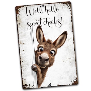 Well Hello Sweet Cheeks Donkey Sign, Funny Farm Animal Decor, Peeking ...