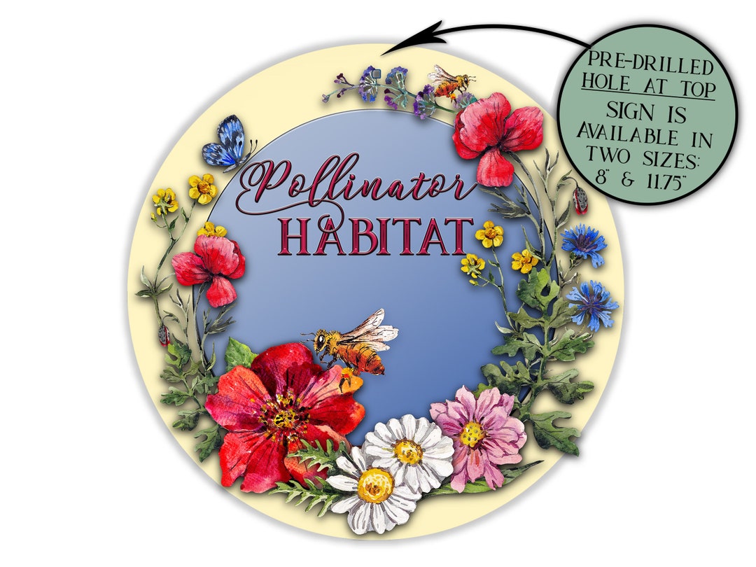 Bumble Bee Watercolor Floral Wreath Pollinator Habitat Garden Sign ...