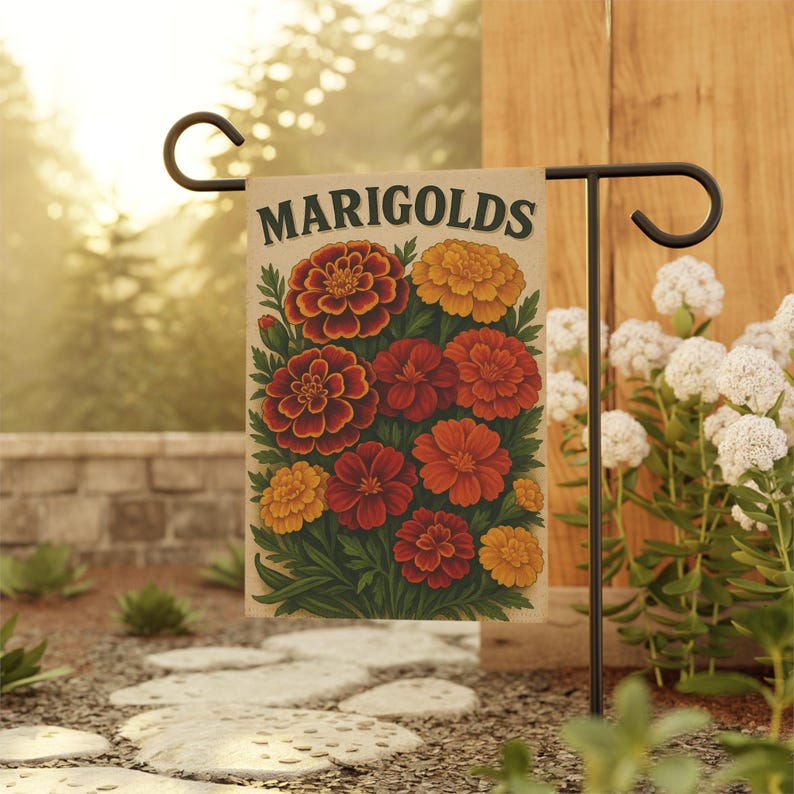 Vintage Marigolds Garden Sign, Rustic Marigold Flower Wall Art ...