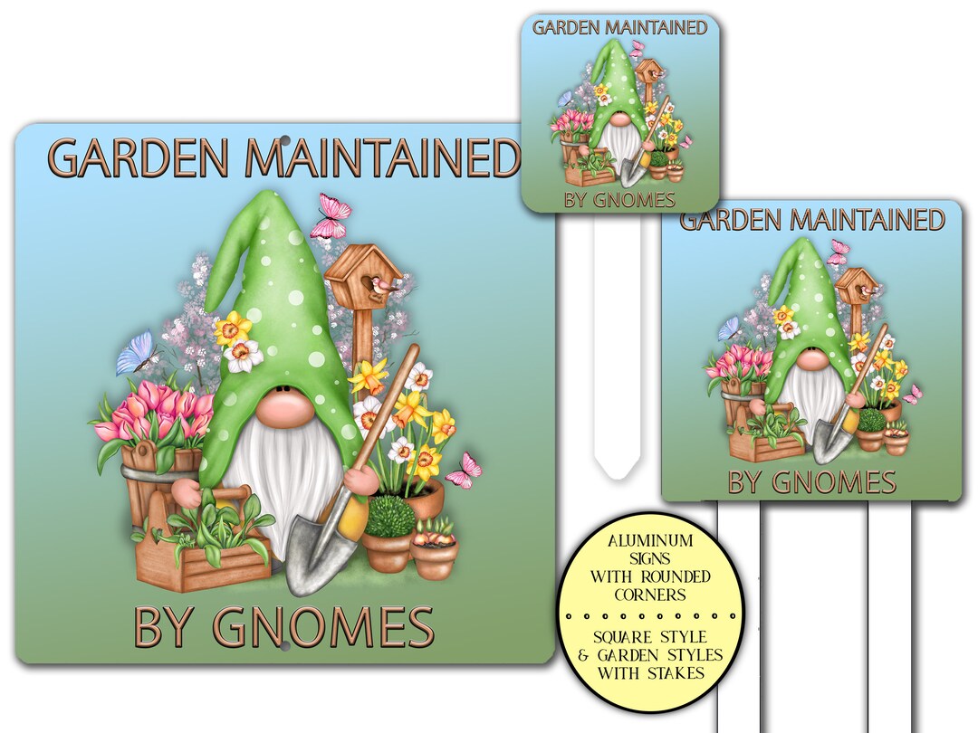 Garden Maintained by Gnomes Funny Metal Garden Stake Sign, Garden Gnome ...