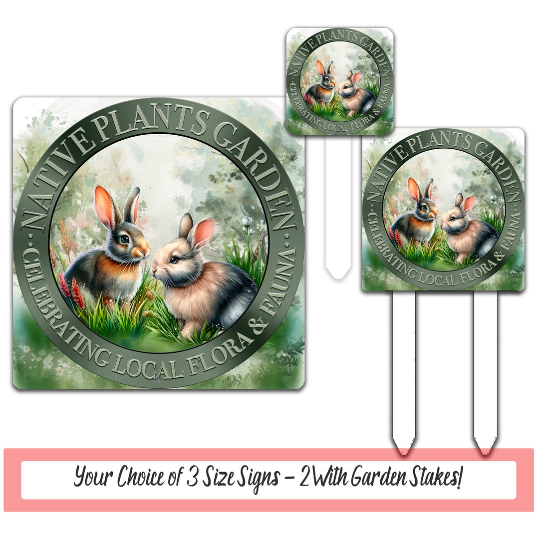 Native Plants Metal Garden Sign, Rabbits Nature Garden Decoration ...