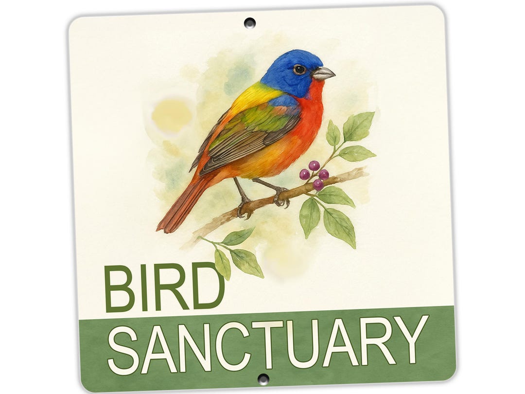 Painted Bunting Bird Sanctuary Sign, Square Metal Garden Sign, Bird ...