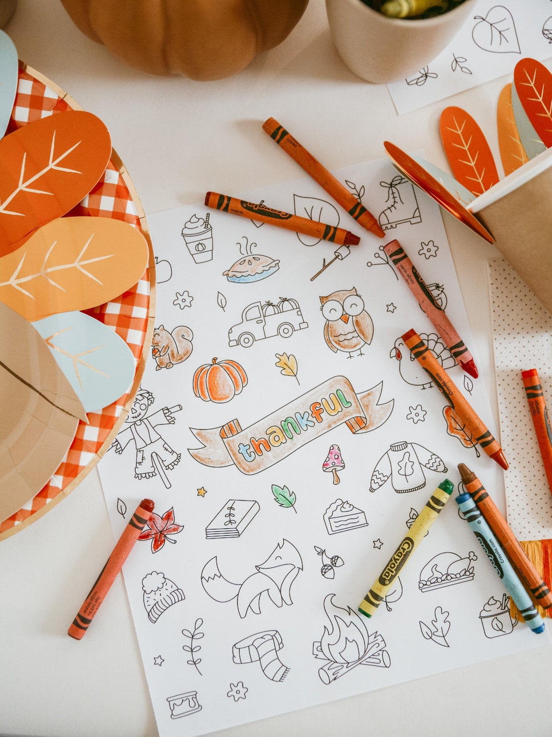 Fall Autumn Coloring Page - INSTANT DOWNLOAD - Leaves - Pumpkins ...