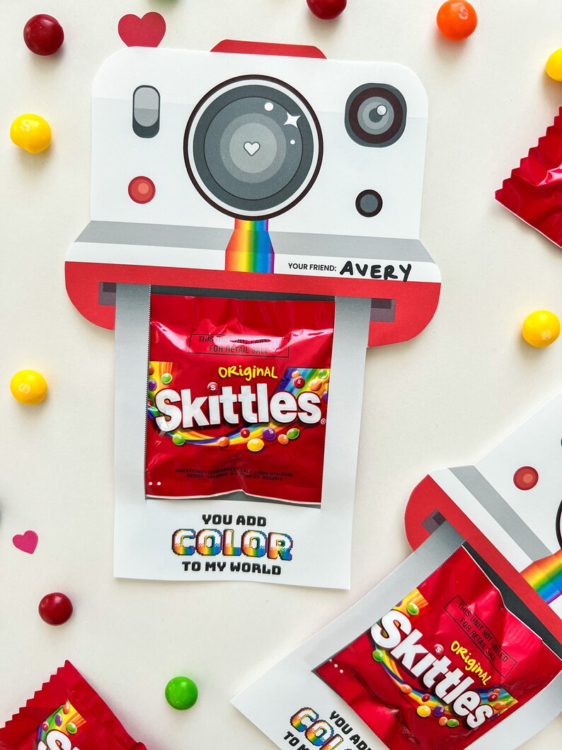 Skittles Color Polaroid Valentine, School Valentine, Classroom ...